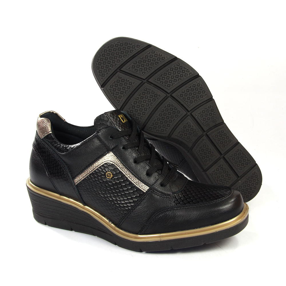 Tênis Fem Nice Couro Preto Prata Velha Lustro - NIC005 - Perlatto