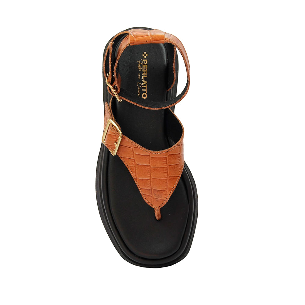 Sandalia Maya Couro Croco Camel - MYA201 - Perlatto